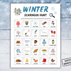 Winter Scavenger Hunt, Kids Winter Games Printable, Outdoor Treasure ...