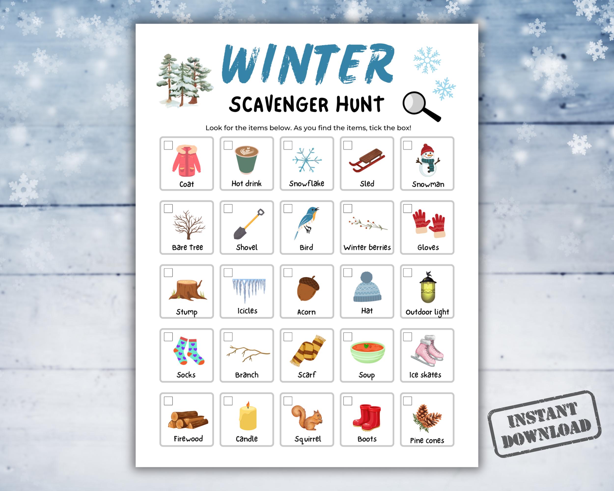 Winter Scavenger Hunt, Kids Winter Games Printable, Outdoor Treasure ...