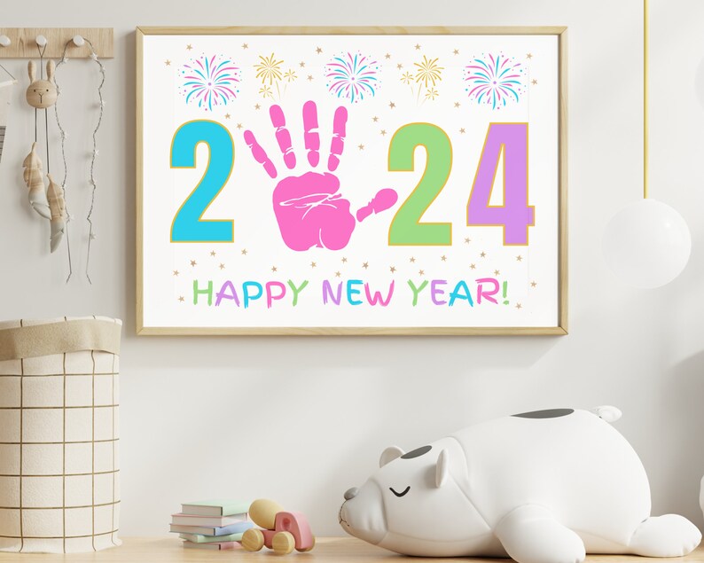 Happy New Year 2024 Handprint Art, New Years Day Activity, Handprint ...