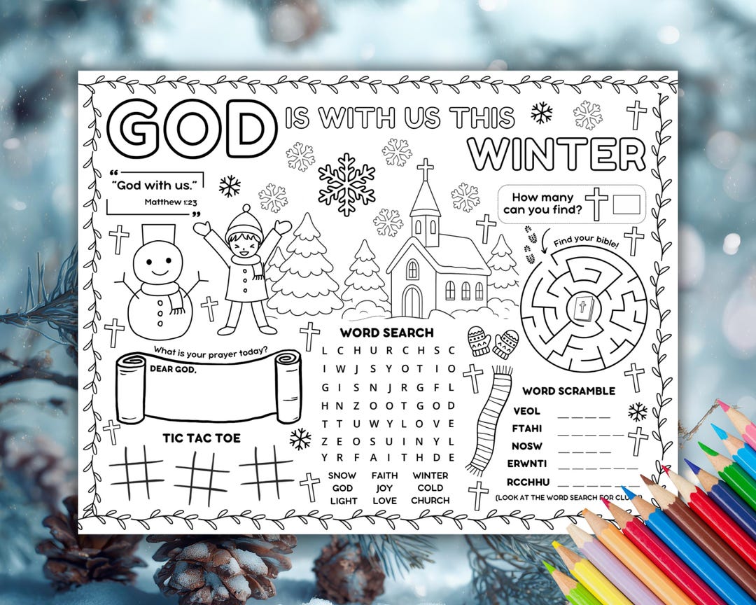 Winter Bible Activity Placemat for Kids, God is With Us Sunday School ...