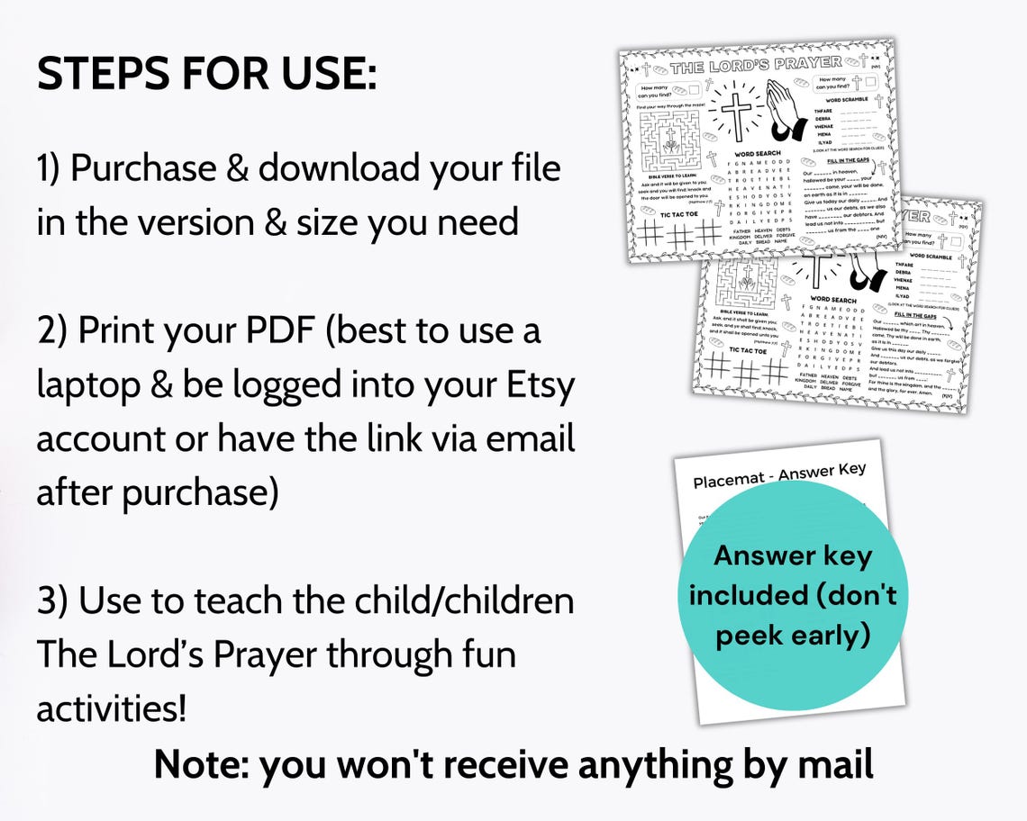 The Lord's Prayer Activity Placemat, Sunday School Craft Games, Bible ...