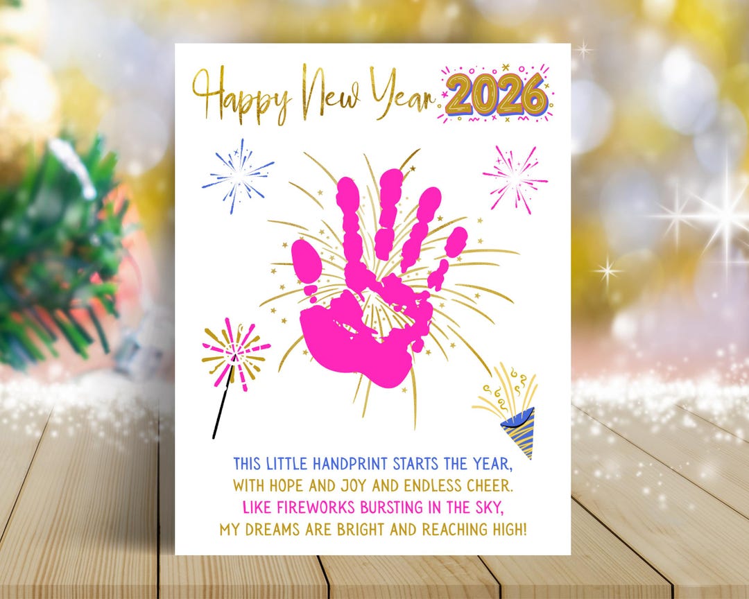 New Year Handprint Craft, Firework Keepsake Art Printable, Happy New ...