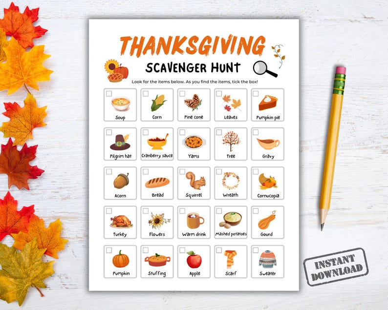 Thanksgiving Scavenger Hunt Printable, Thanksgiving Family Activity ...