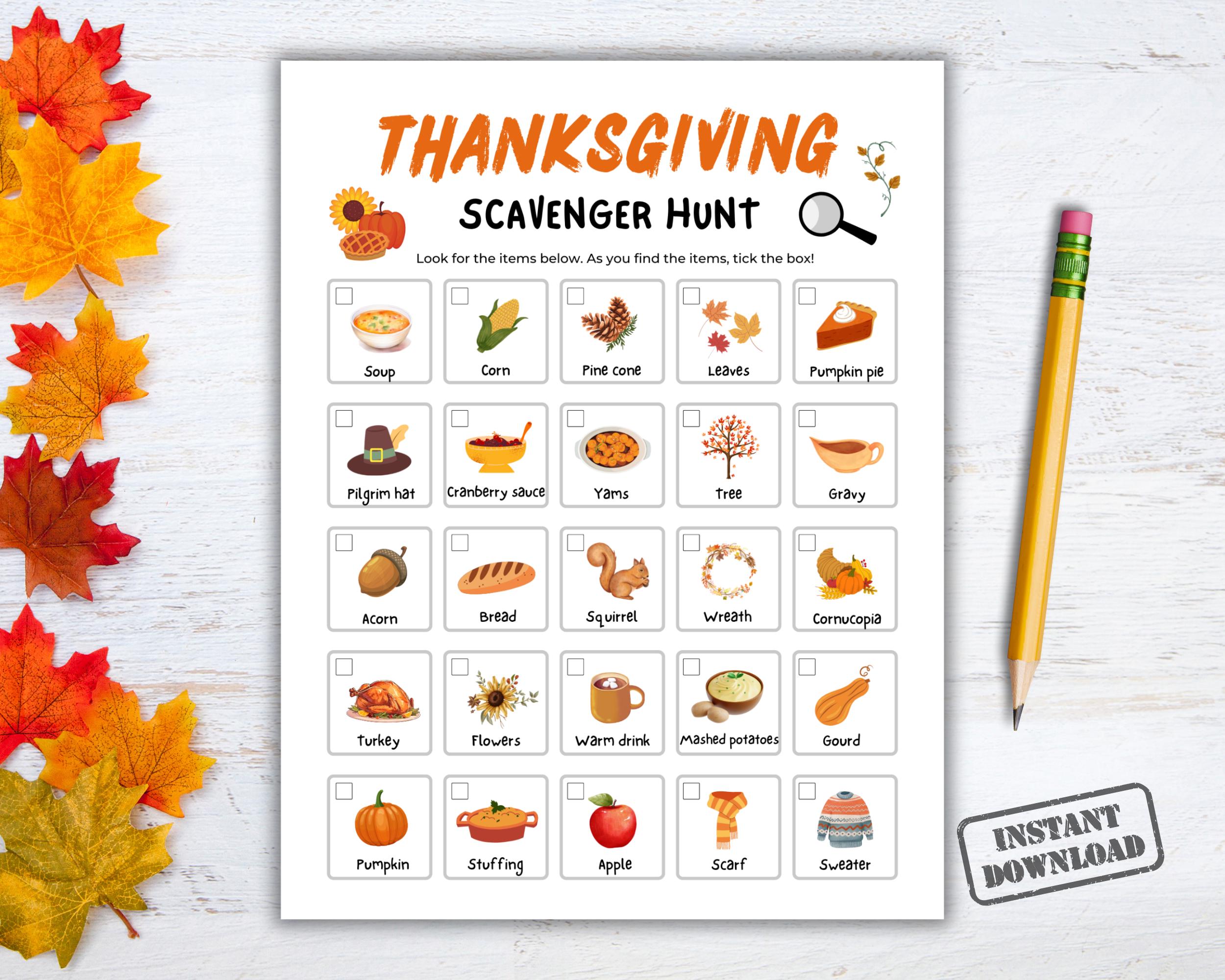 Thanksgiving Scavenger Hunt Printable, Thanksgiving Family Activity ...