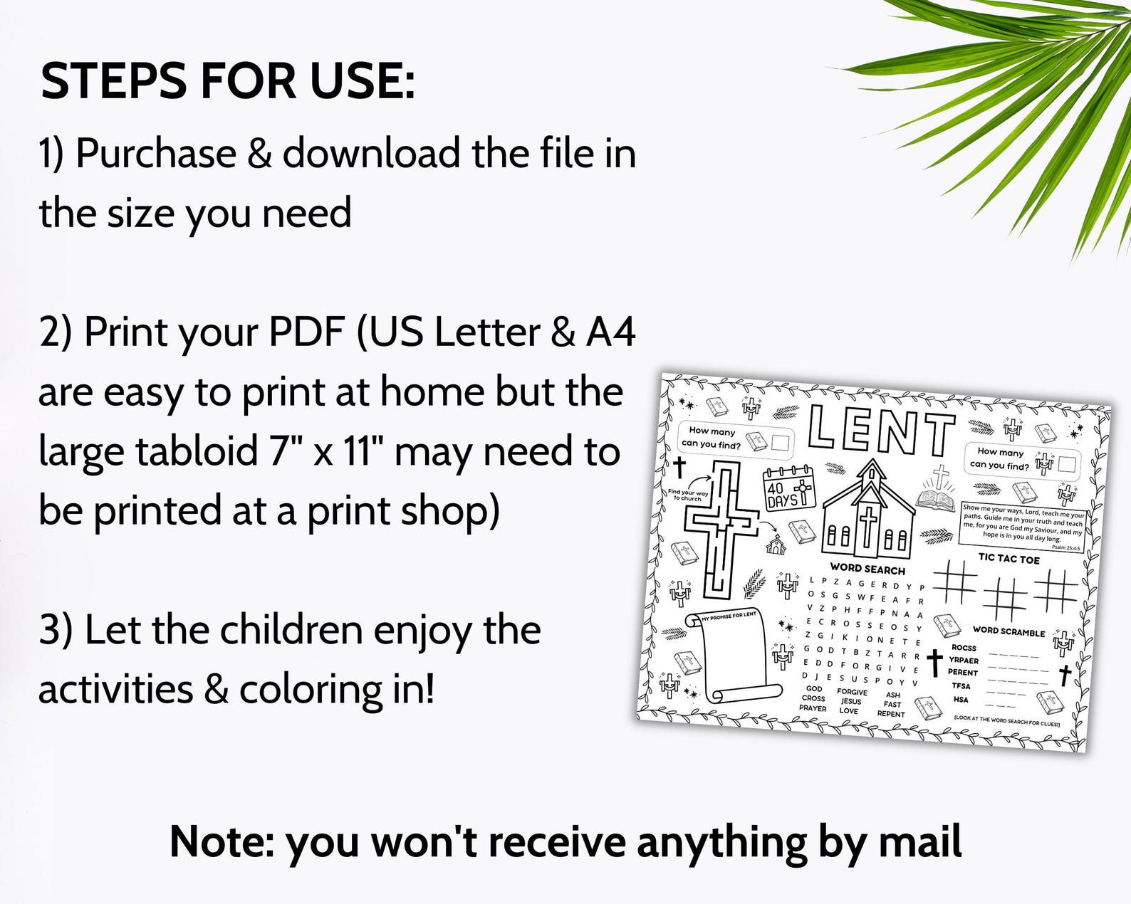 Lent Bible Activity Placemat, Lent Bible Activity Coloring Sheet ...