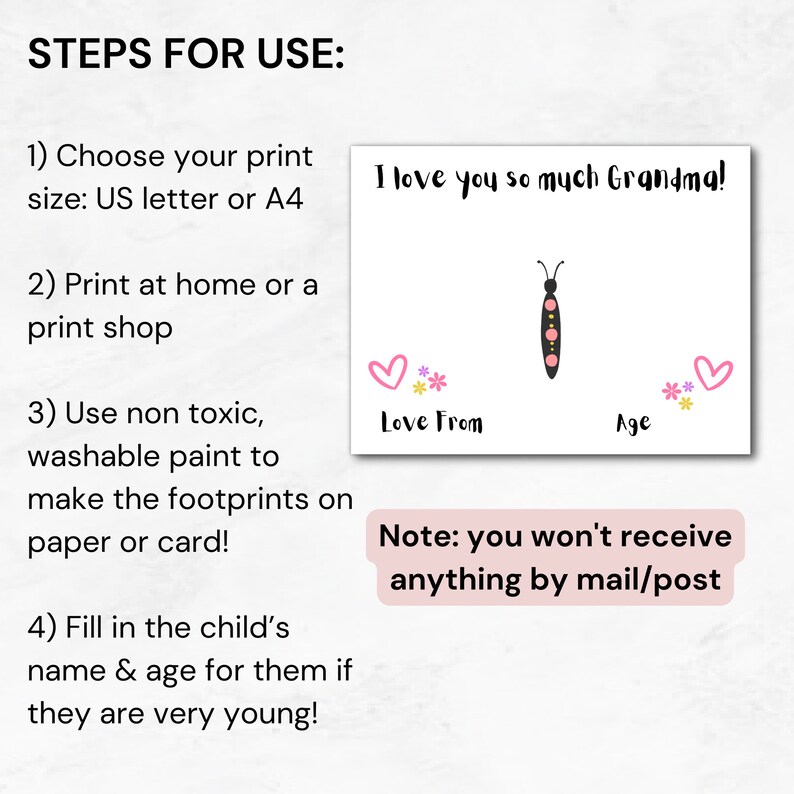 Grandma Butterfly Art Footprint Craft, First Grandmothers Keepsake Gift ...