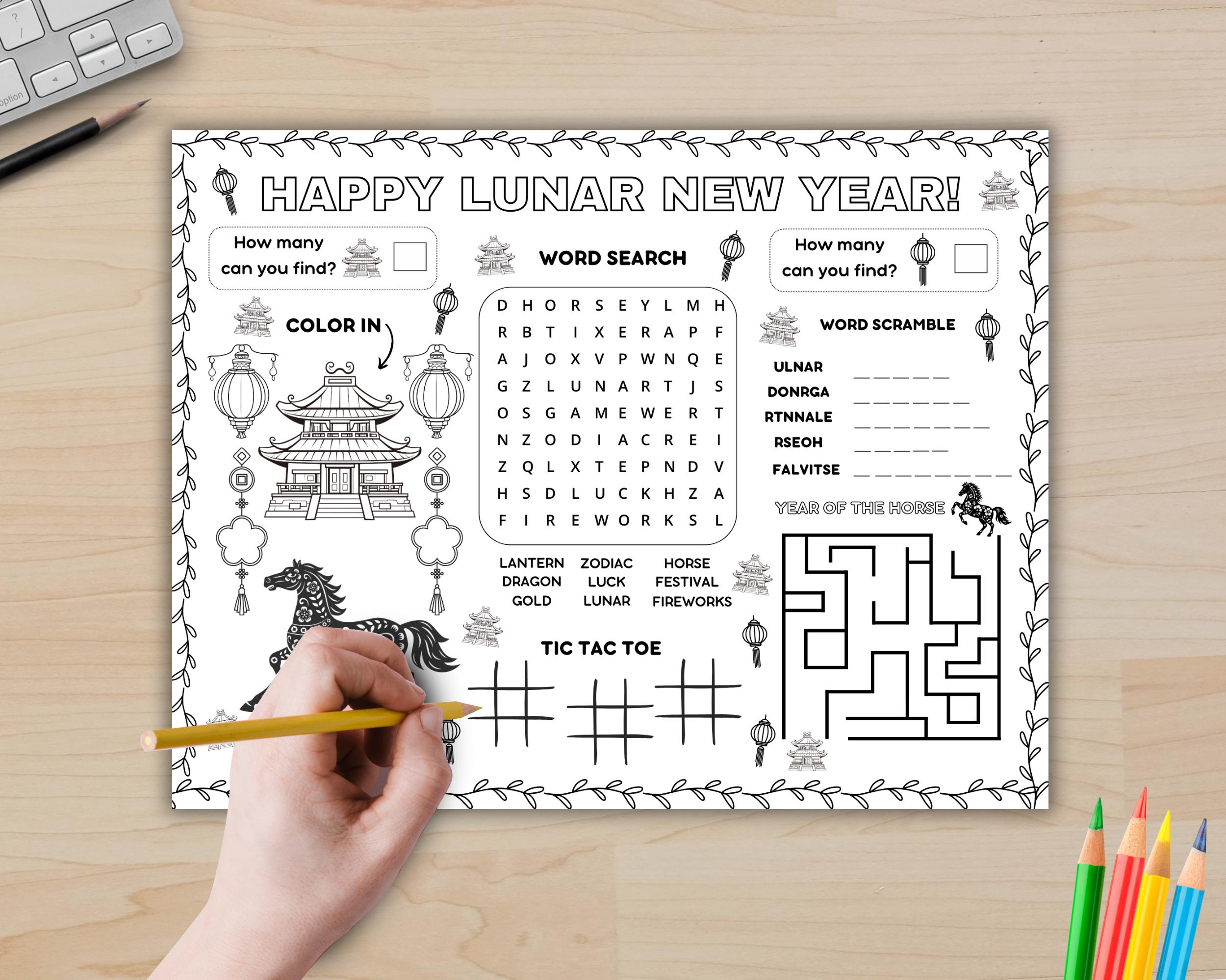 Lunar New Year Activity Placemat Printable, Year of the Horse 2026 ...