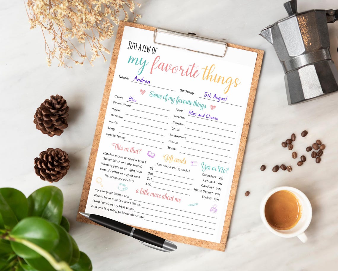 Employee Favorite Things Survey, Coworker Questions Form, All About Me ...