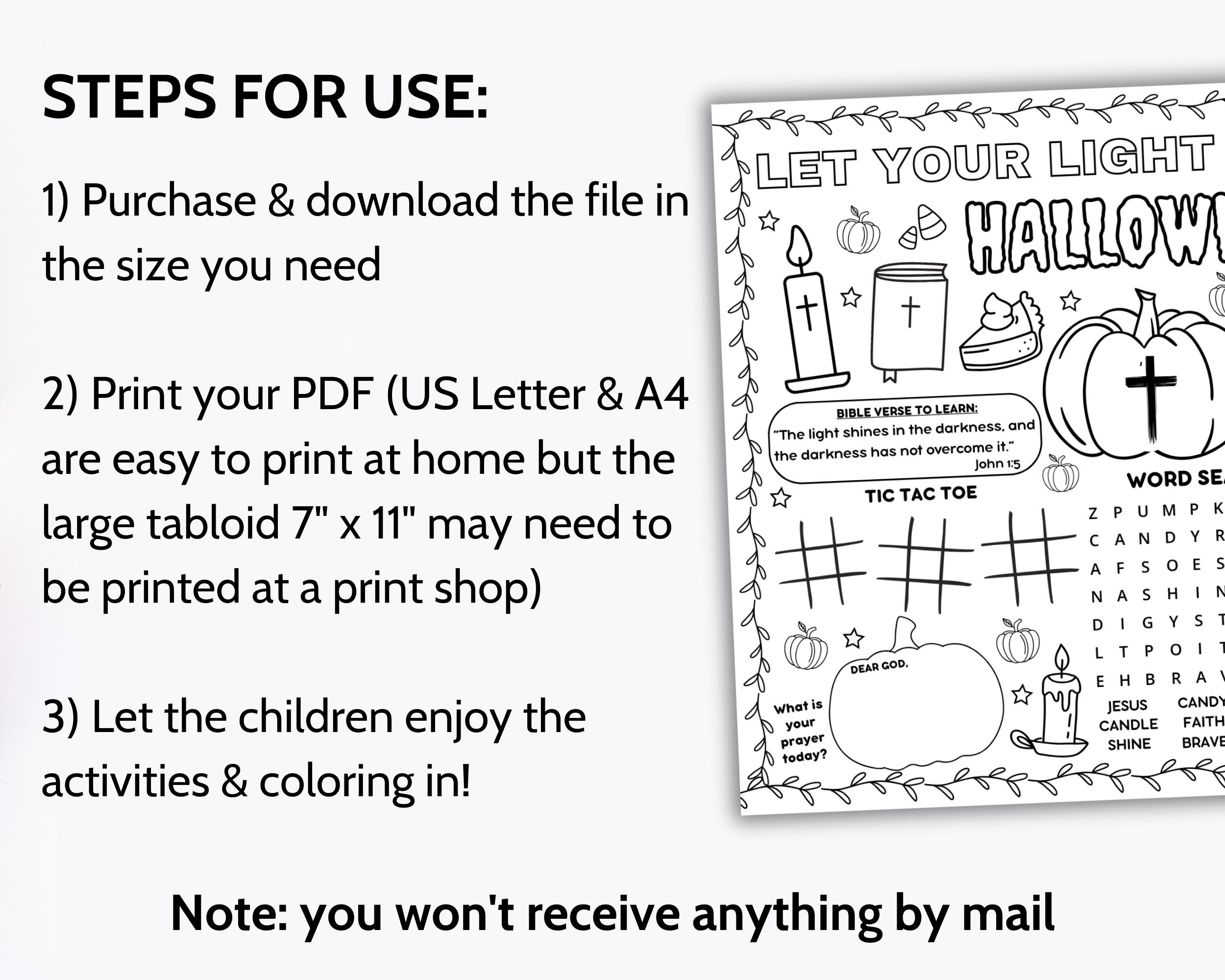 Christian Halloween Activity Placemat Printable, Fall Bible Craft for ...