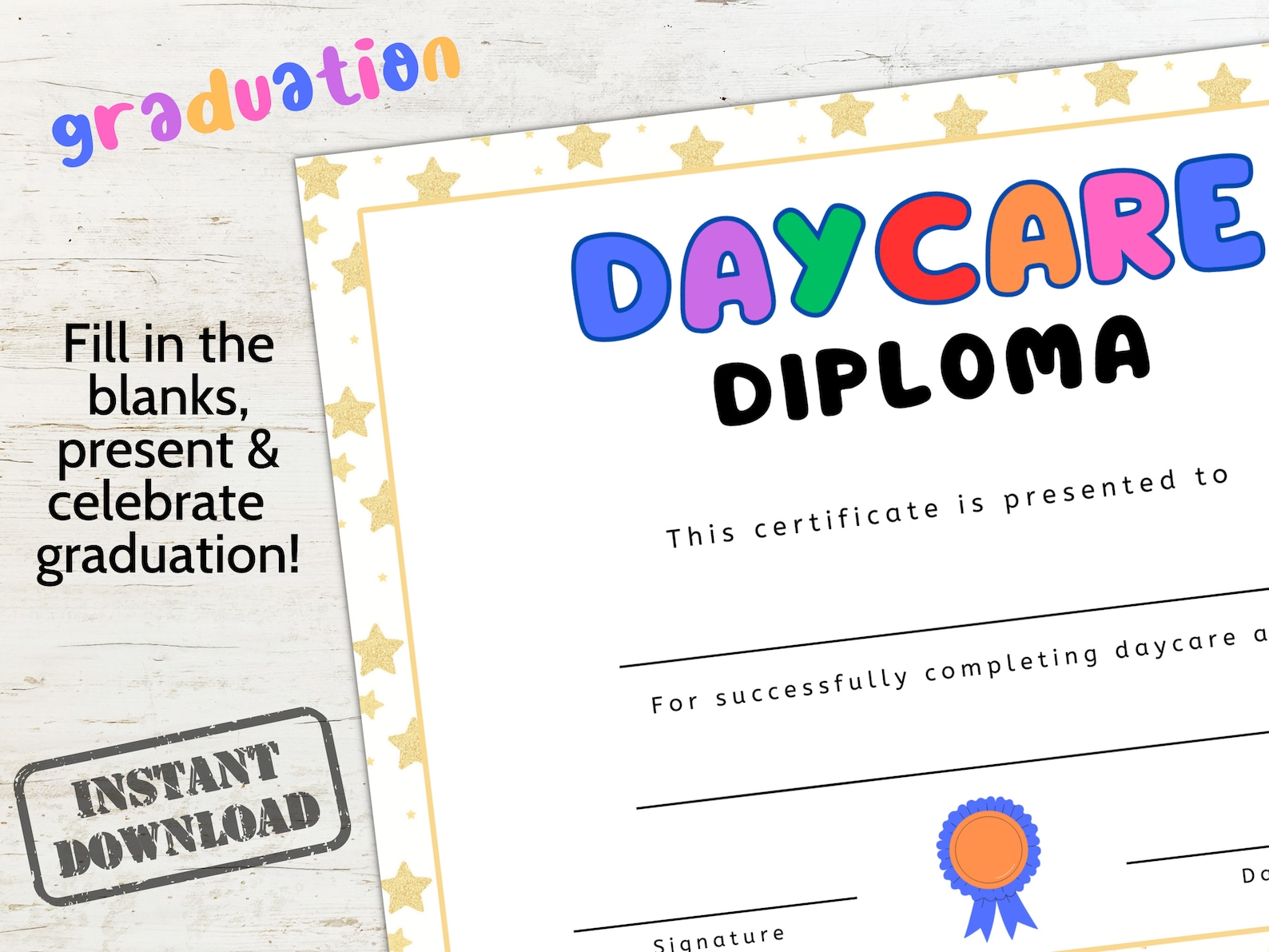 Daycare Graduation, Daycare Certificate, Daycare Diploma, Preschool ...