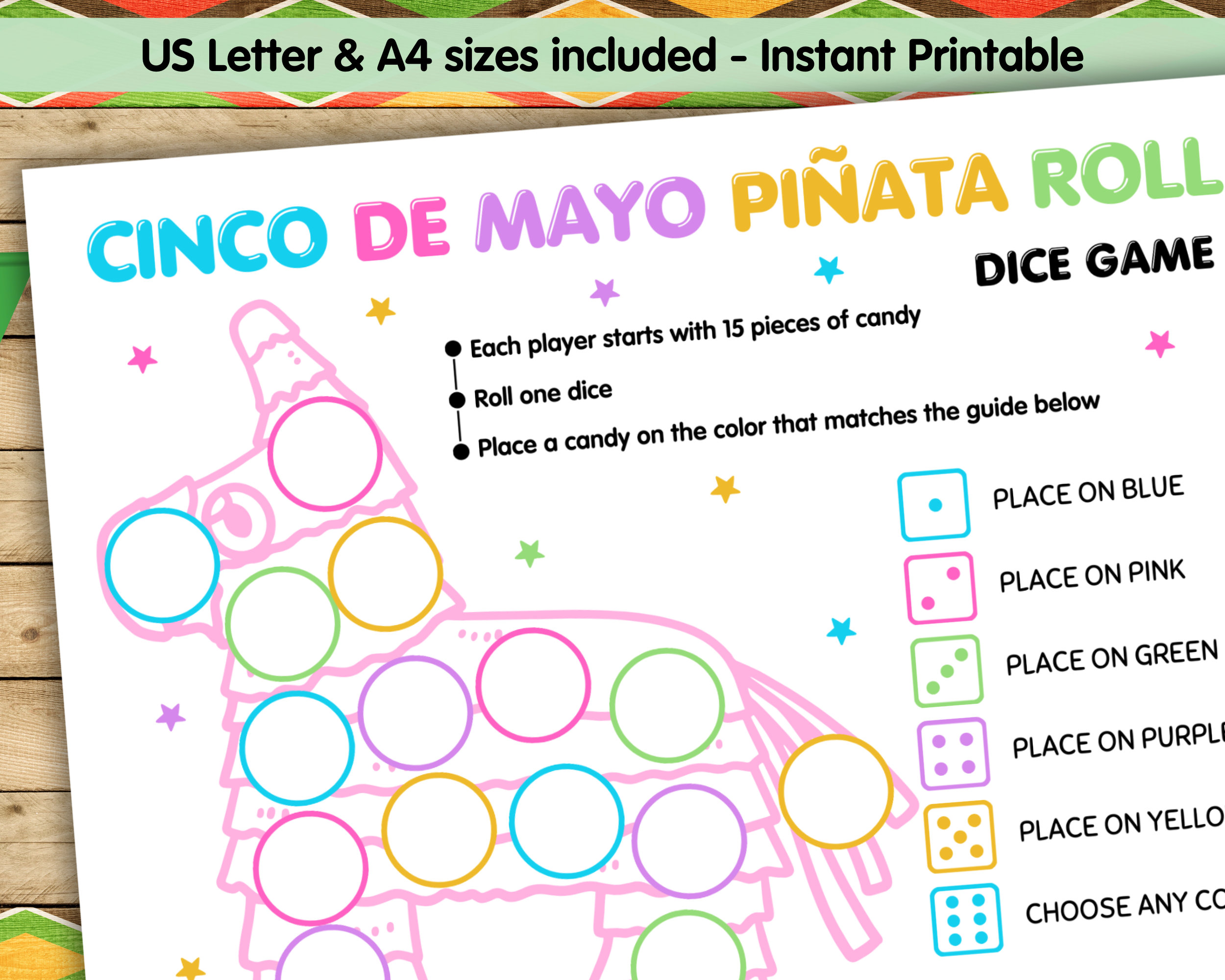 Cinco De Mayo Pinata Roll Candy Dice Game Printable, Mexican Fiesta ...