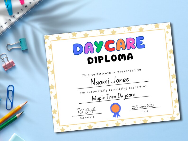 Daycare Graduation, Daycare Certificate, Daycare Diploma, Preschool ...