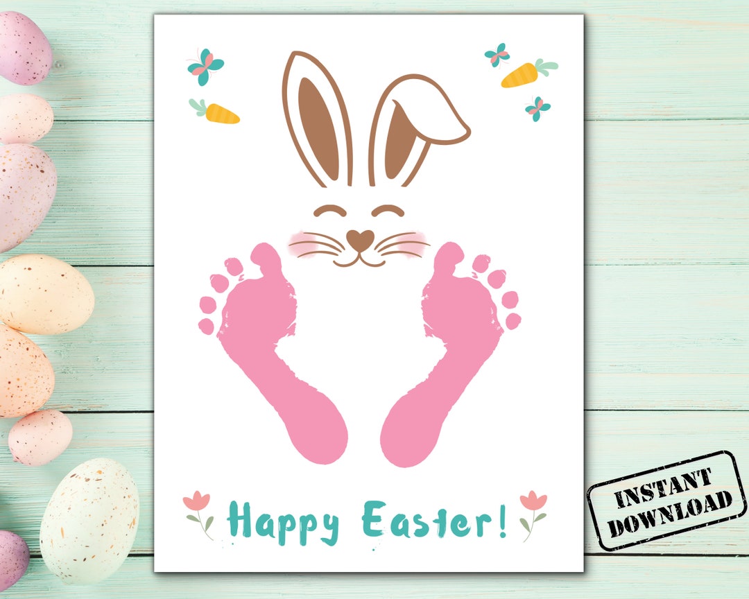 Easter Bunny Footprint Craft Printable, Baby First Easter Footprint Art ...