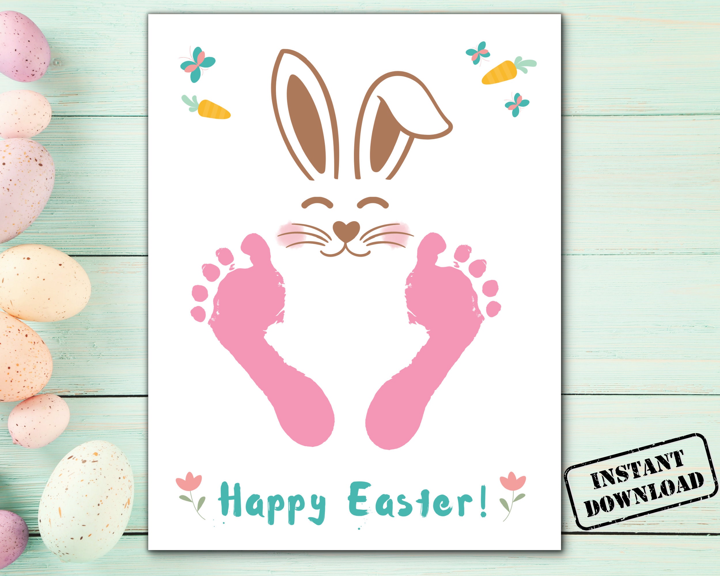 Easter Bunny Footprint Craft Printable, Baby First Easter Footprint Art ...