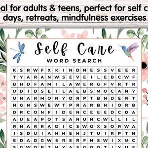 Self Care Word Search Printable, Mindfulness Self Love Activity, Women ...