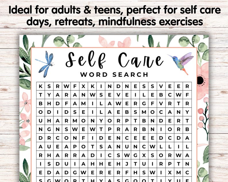 Self Care Word Search Printable, Mindfulness Self Love Activity, Women ...