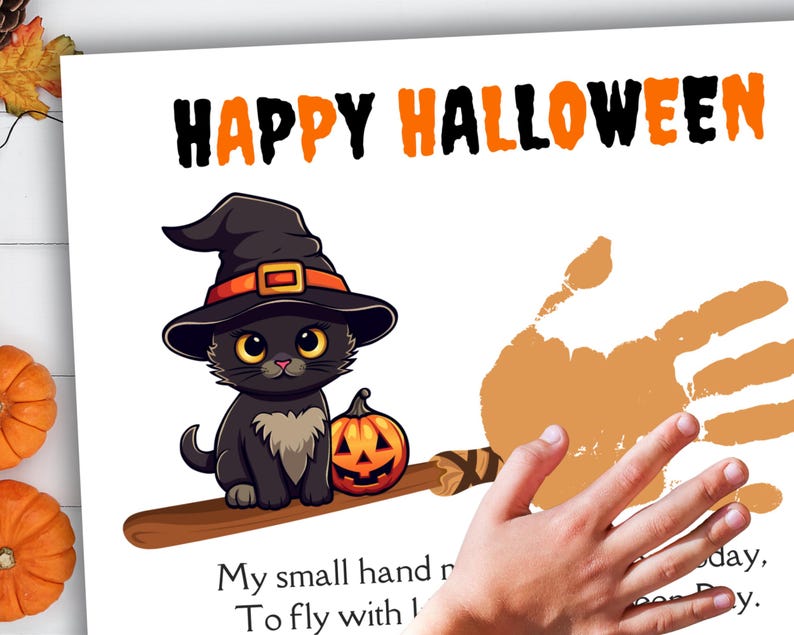 Halloween Cat Handprint Craft, Printable Kids Handprint Art, Black ...