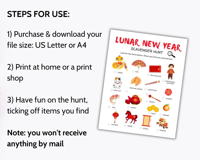 Lunar New Year Scavenger Hunt Printable, Chinese New Year Treasure Hunt ...