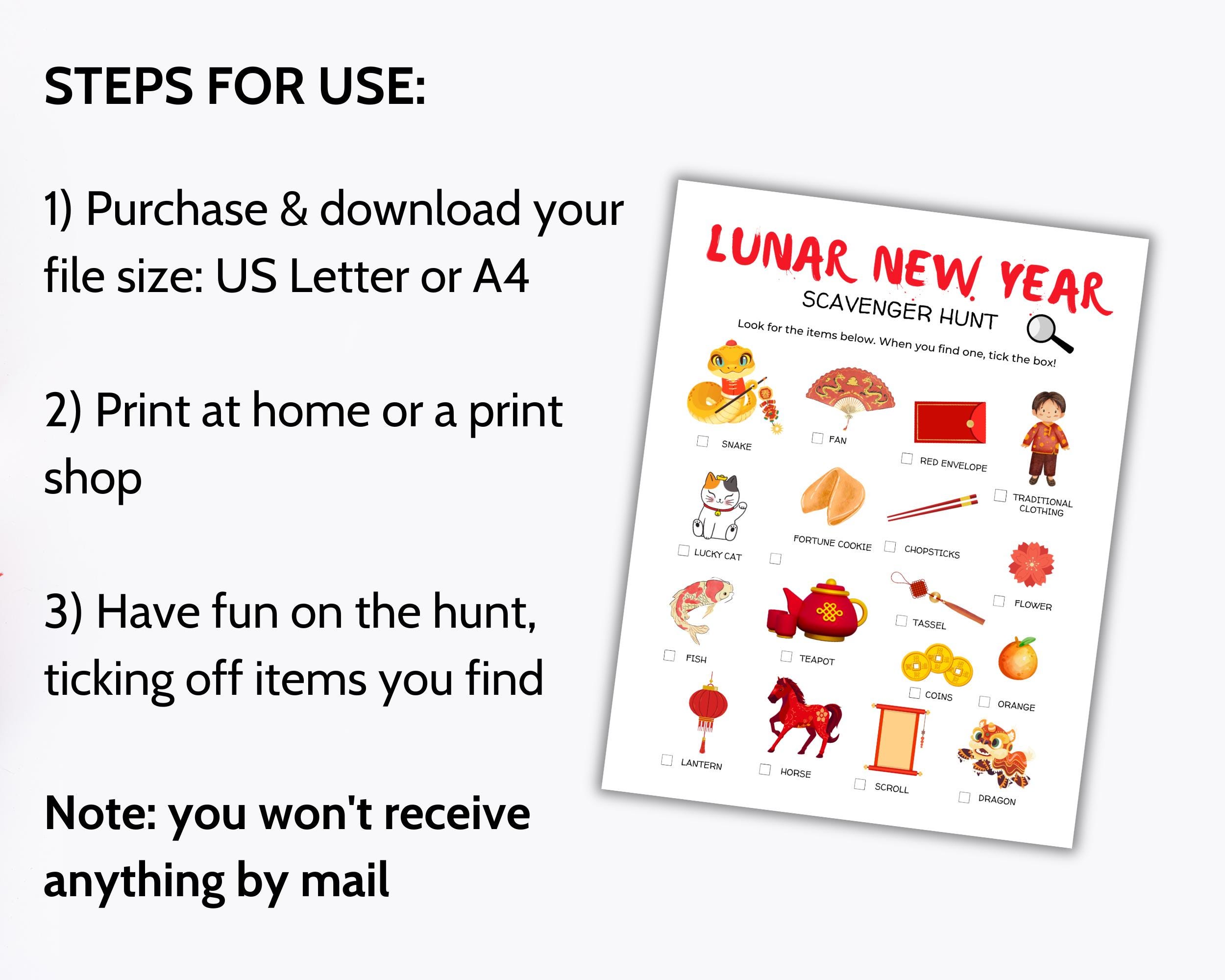 Lunar New Year Scavenger Hunt Printable, Chinese New Year Treasure Hunt ...