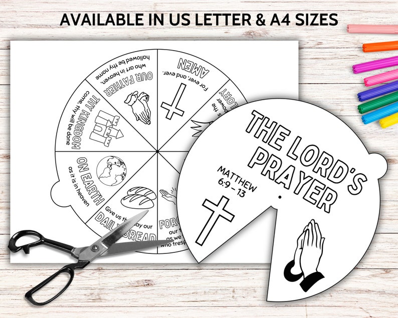 The Lord's Prayer Coloring Wheel, Bible Activity Craft, Sunday School ...