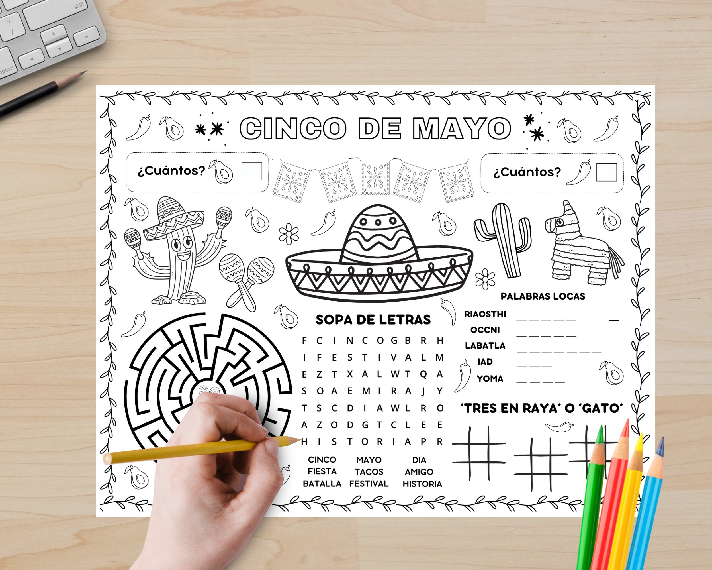 Cinco De Mayo Activity Placemat Printable, Cinco De Mayo Party Craft ...