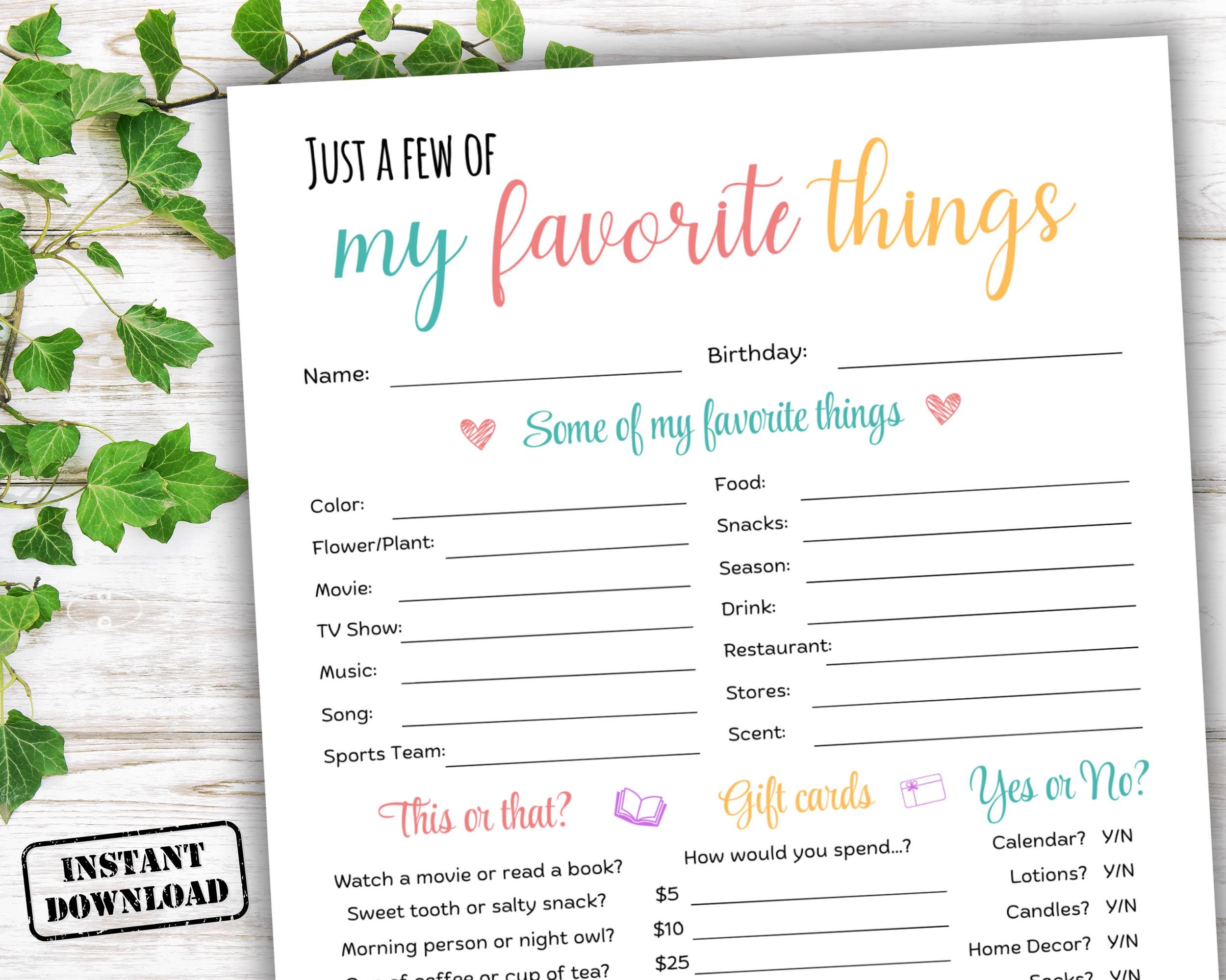 Employee Favorite Things Survey, Coworker Questions Form, All About Me ...