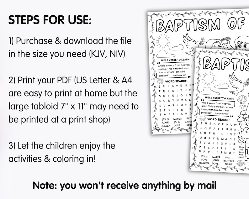 Baptism of Jesus Bible Activity Placemat, Sunday School Coloring Page ...