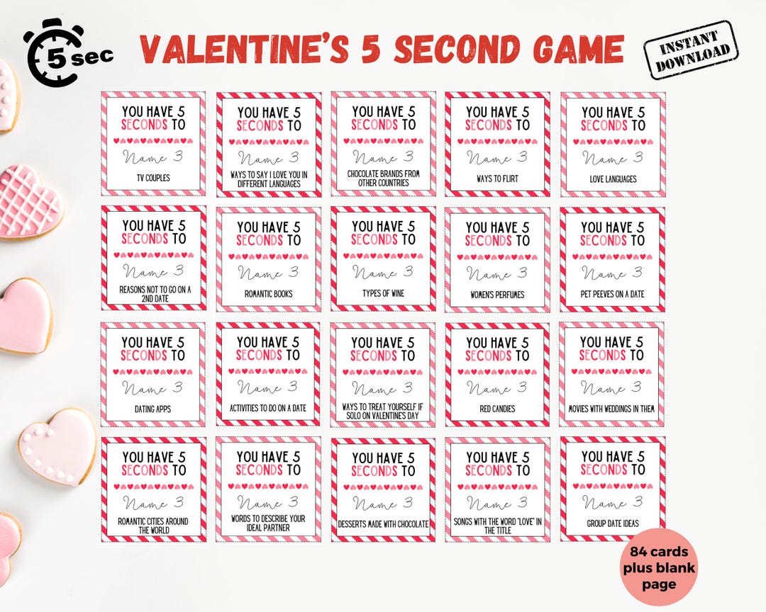 Valentines 5 Second Game, Valentines Party Game Five Second Rule ...