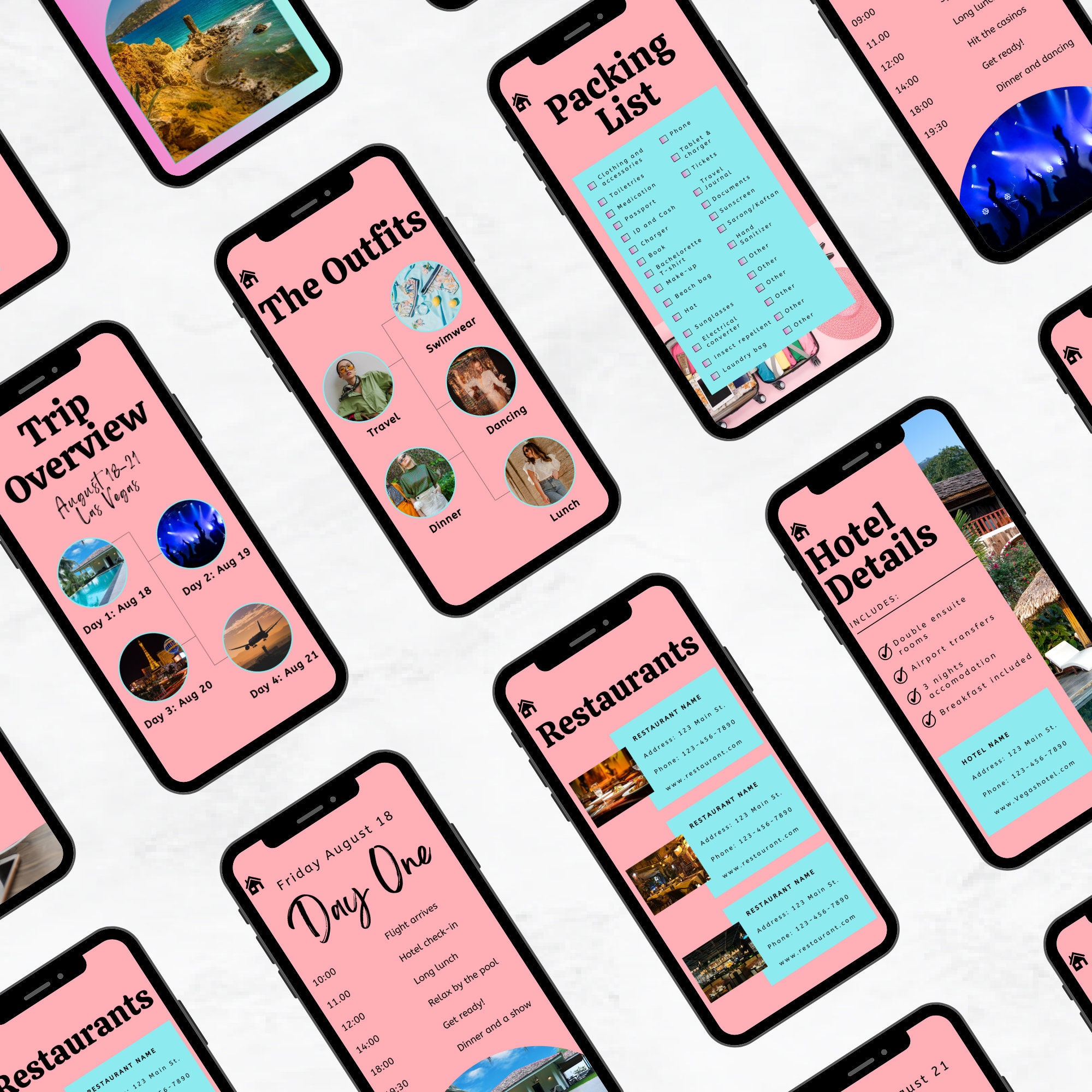 Bachelorette Weekend Mobile Travel Itinerary Template, Editable Digital ...