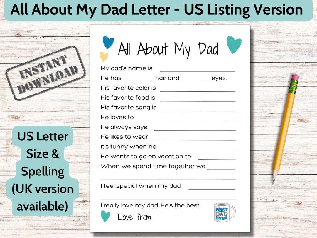 All About My Dad Letter Dad Appreciation Letter to Dad - Etsy