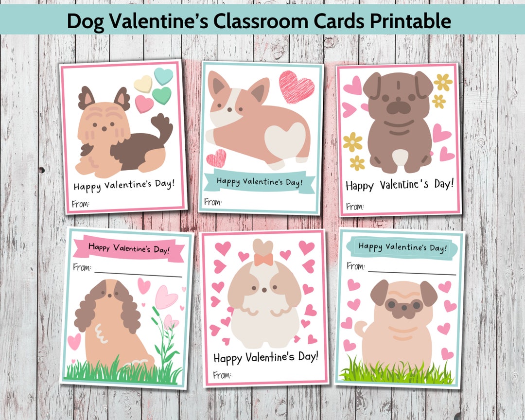 School Classroom Valentines Day Cards, Dog Valentines Cards for Class ...