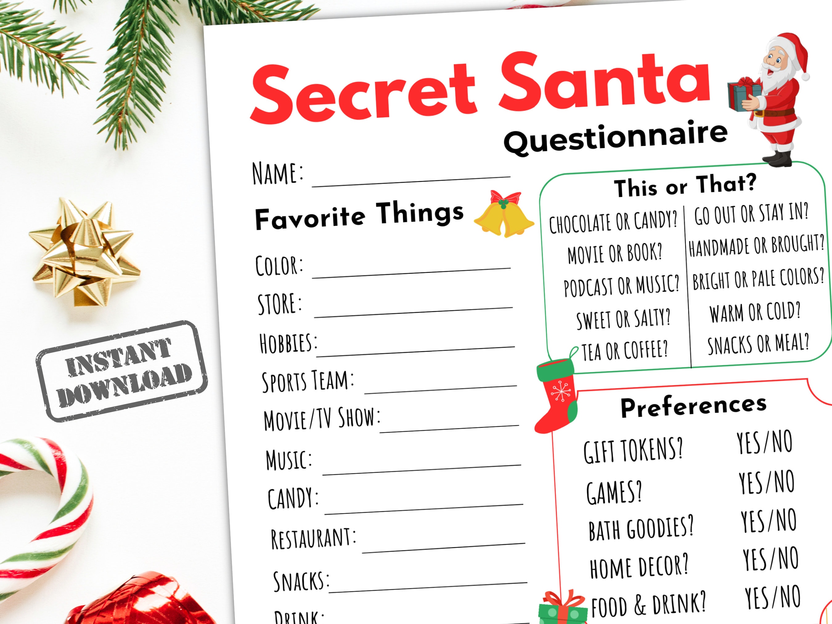 Secret Santa Questionnaire, Secret Santa Gift Exchange for Coworkers ...