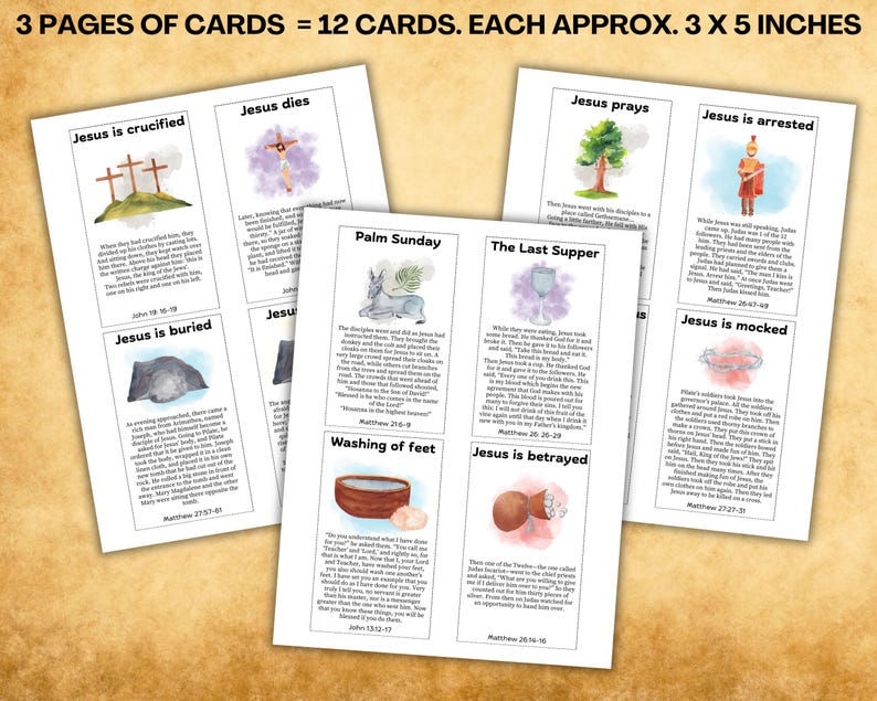 Easter Story Scripture Cards, Christian Bible Verse Cards, Sunday ...