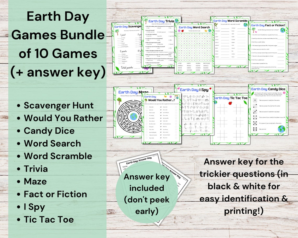Earth Day Games Bundle Printable, Environmental Nature Theme Activities ...