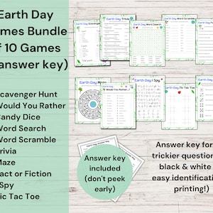 Earth Day Games Bundle Printable, Environmental Nature Theme Activities ...