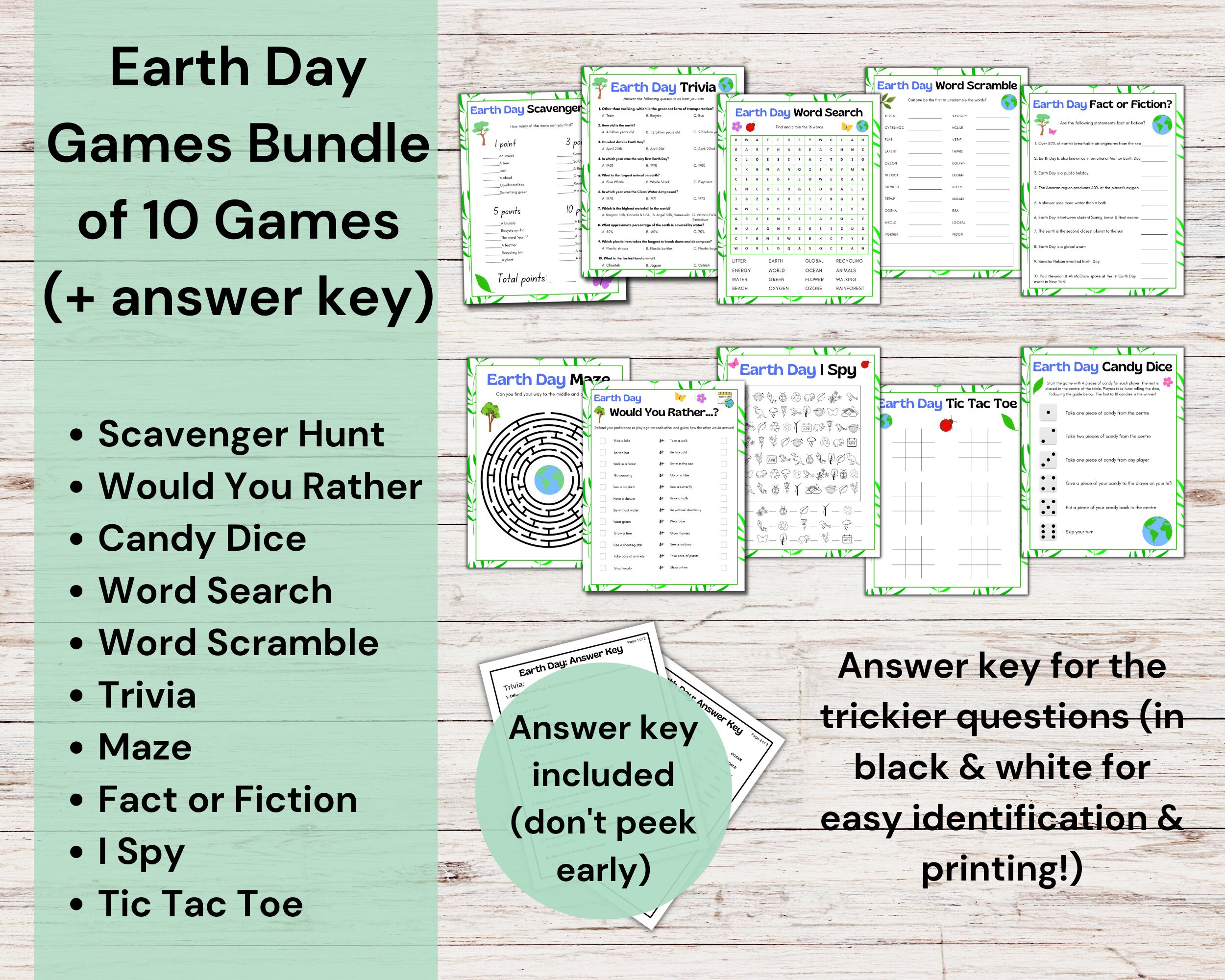 Earth Day Games Bundle Printable, Environmental Nature Theme Activities ...