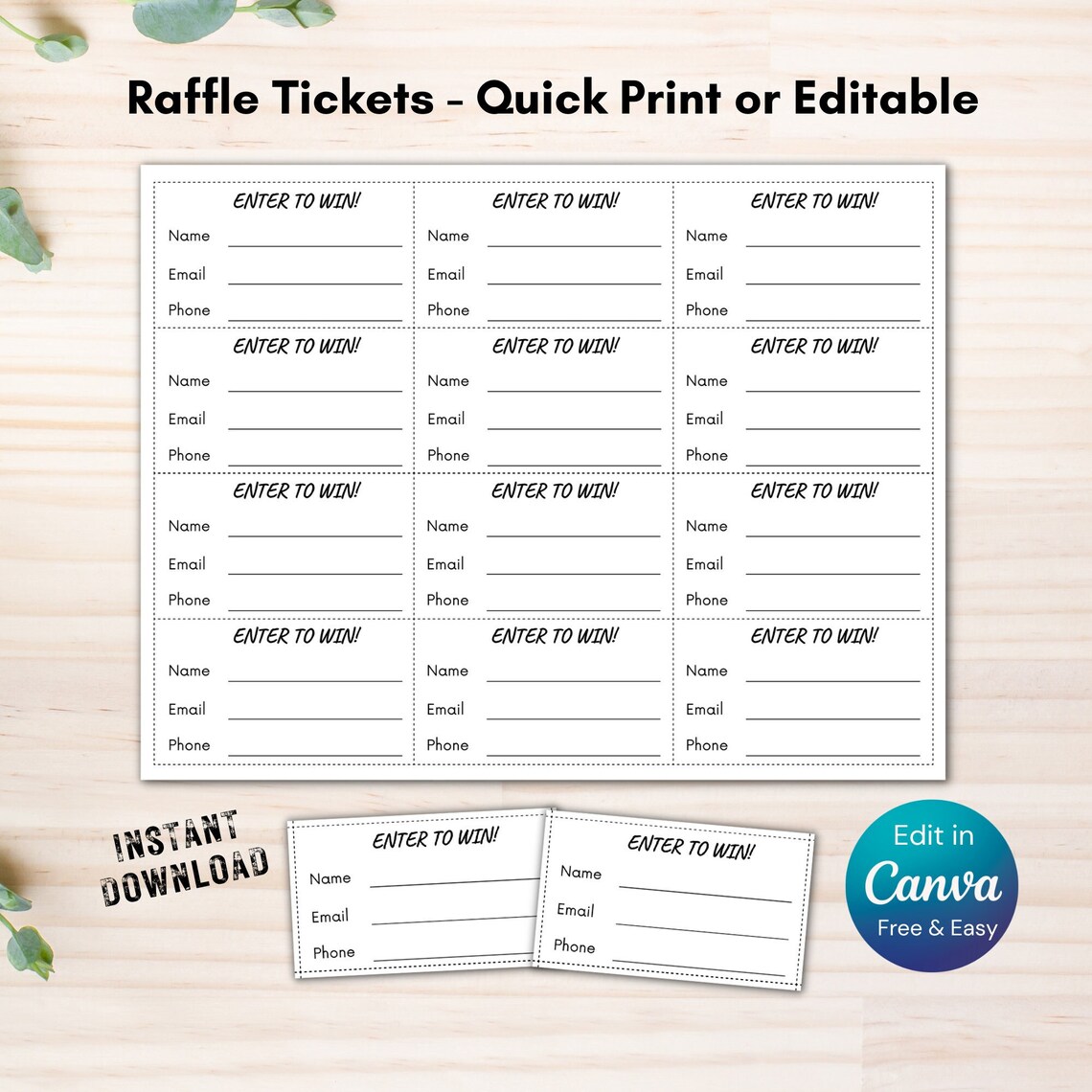 Printable Raffle Tickets, Enter to Win Tickets, Editable Win A Prize ...
