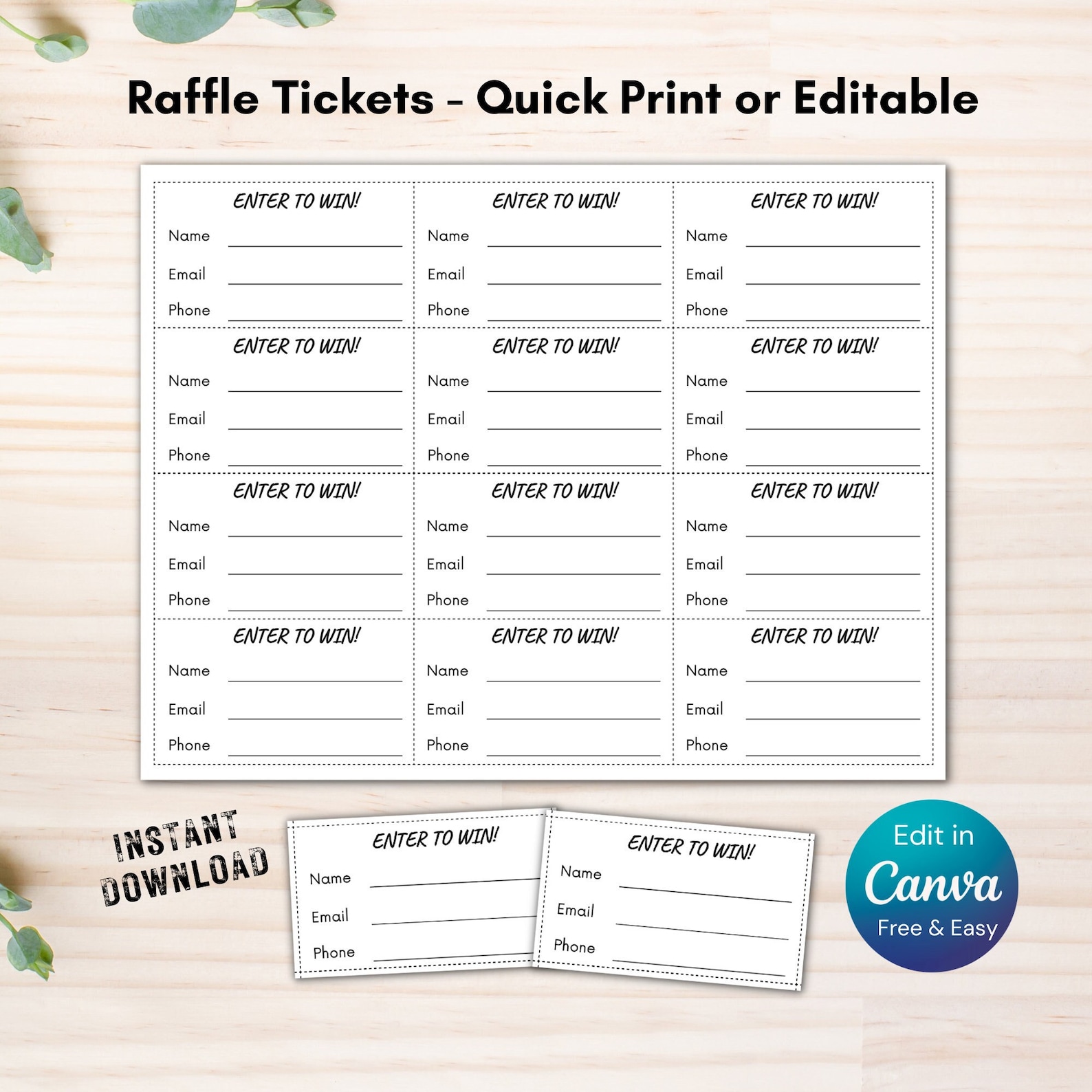 Printable Raffle Tickets, Enter to Win Tickets, Editable Win A Prize ...