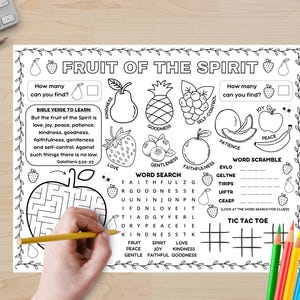 Fruit of the Spirit Activity Placemat, Sunday School Coloring Printable ...