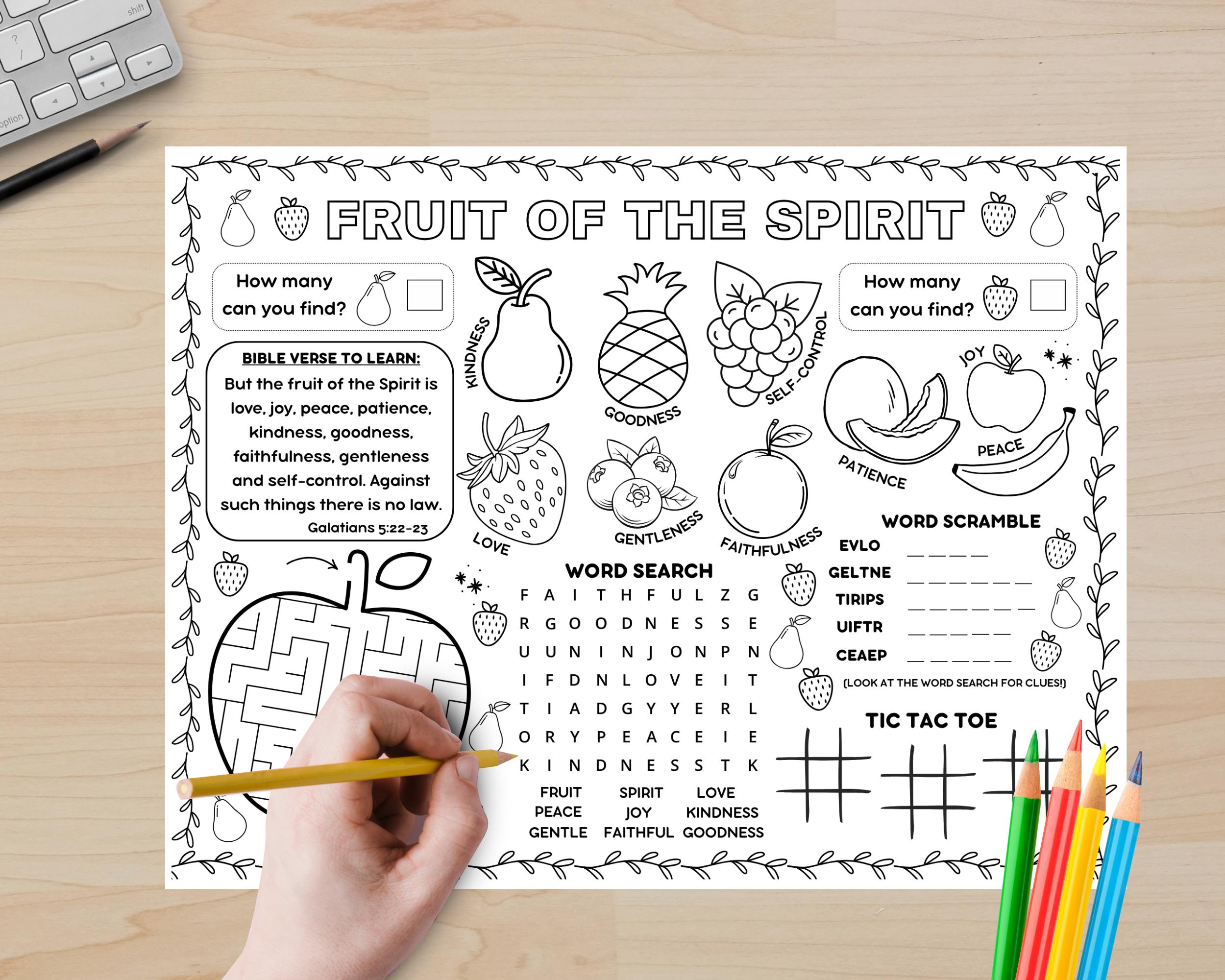 Fruit of the Spirit Activity Placemat, Sunday School Coloring Printable ...