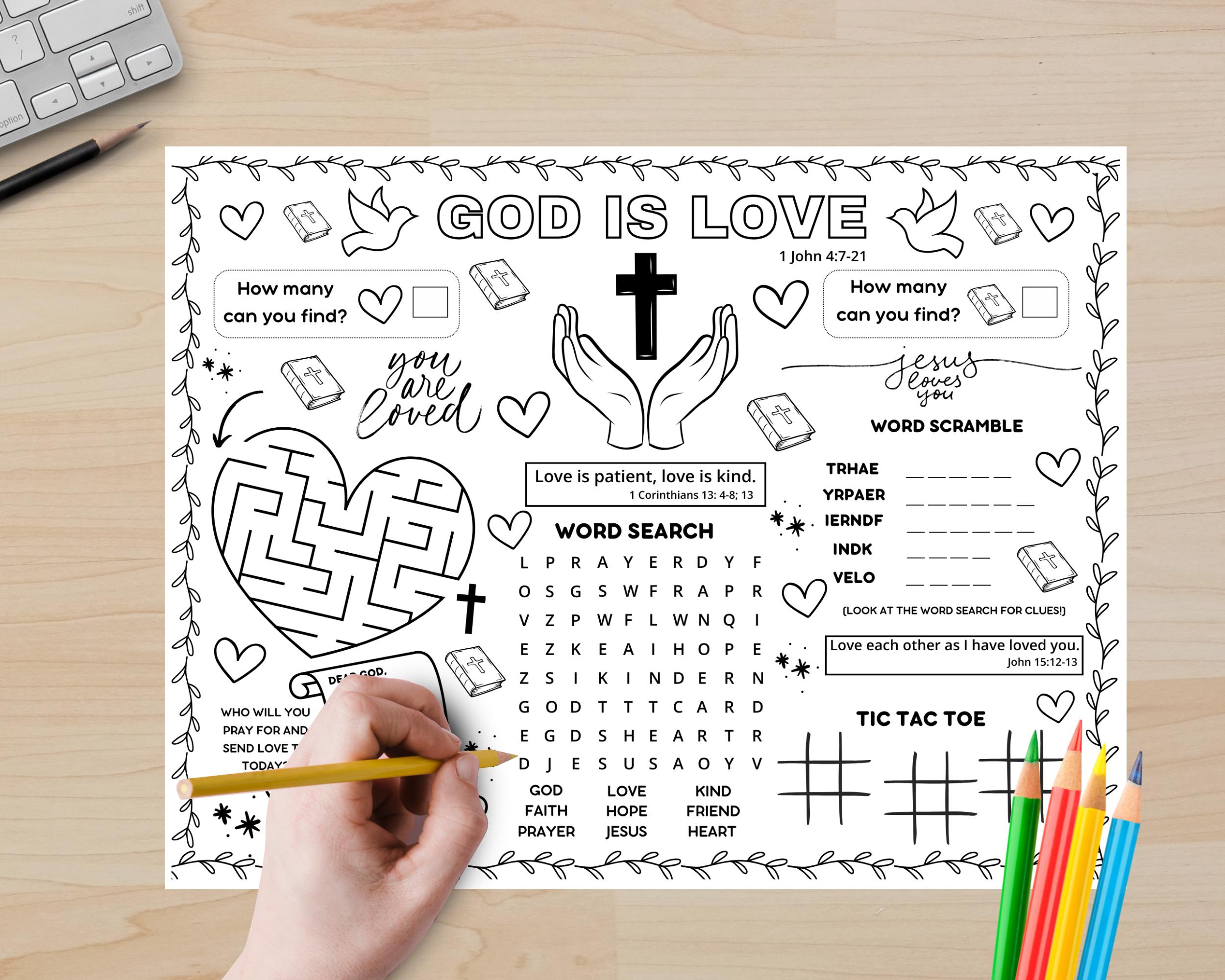 Bible Love Activity Placemat, Christian Valentines Bible Craft Games ...