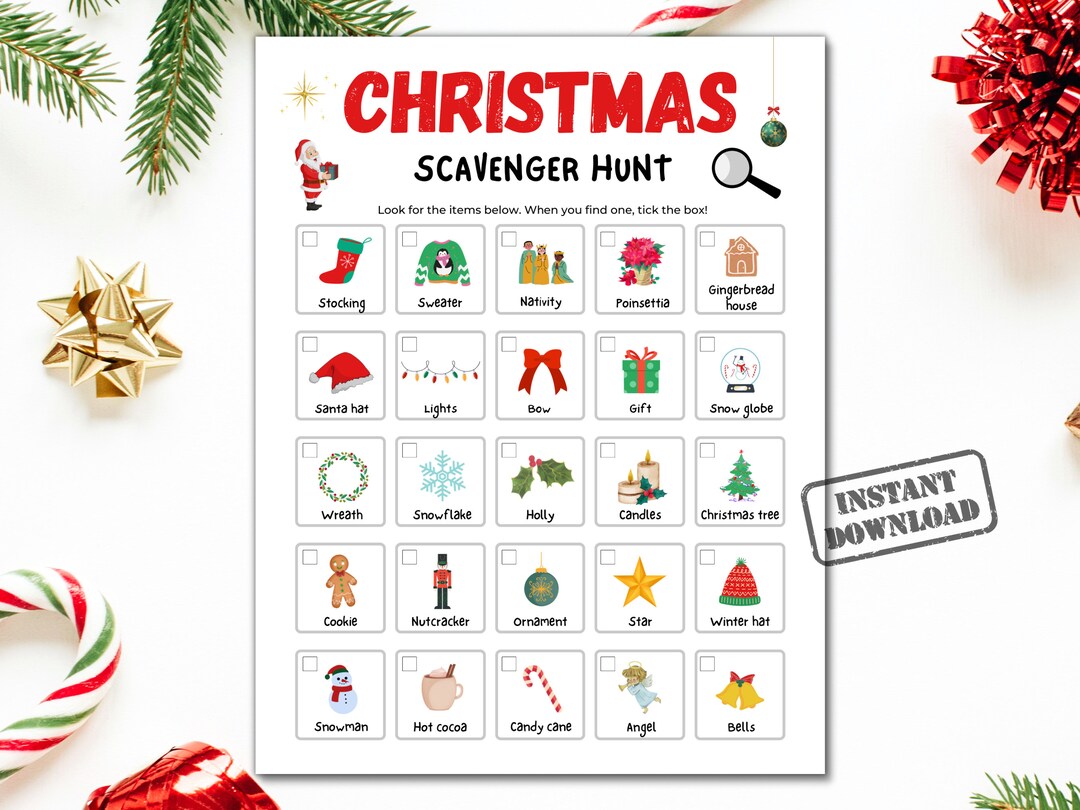 Christmas Scavenger Hunt, Christmas Day Games, Xmas Treasure Hunt Clues ...