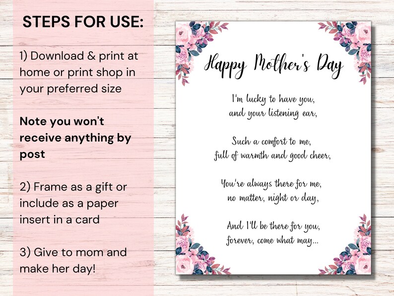 Mothers Day Poem Printable Poem for Mom UNFRAMED Printable - Etsy
