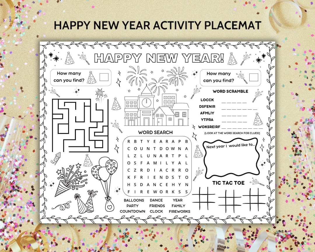Happy New Year Activity Placemat Printable, New Years Eve Craft ...