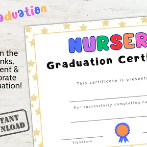 Nursery Graduation Diploma, Nursery Certificate Printable, Daycare ...