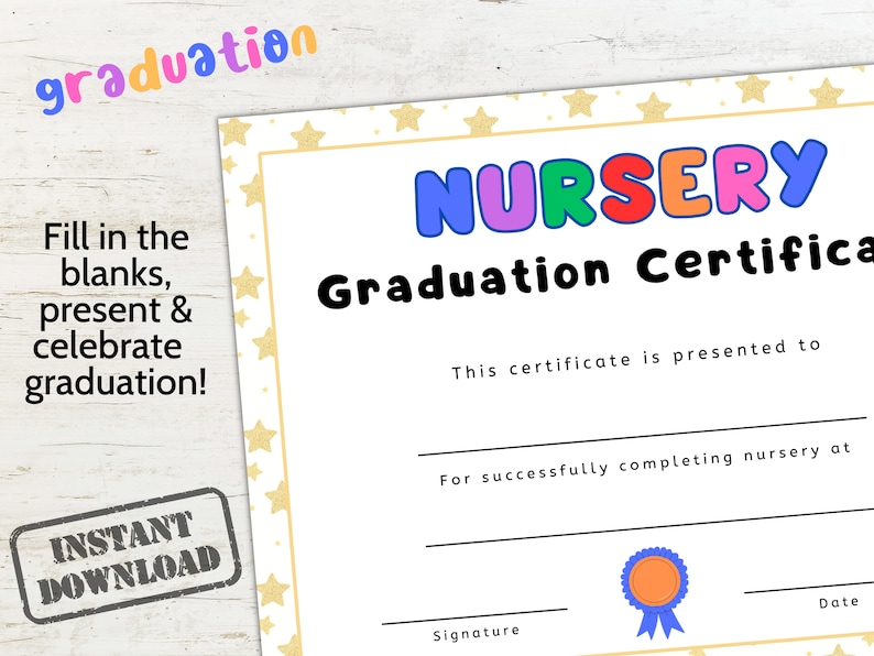 Nursery Graduation Diploma, Nursery Certificate Printable, Daycare ...