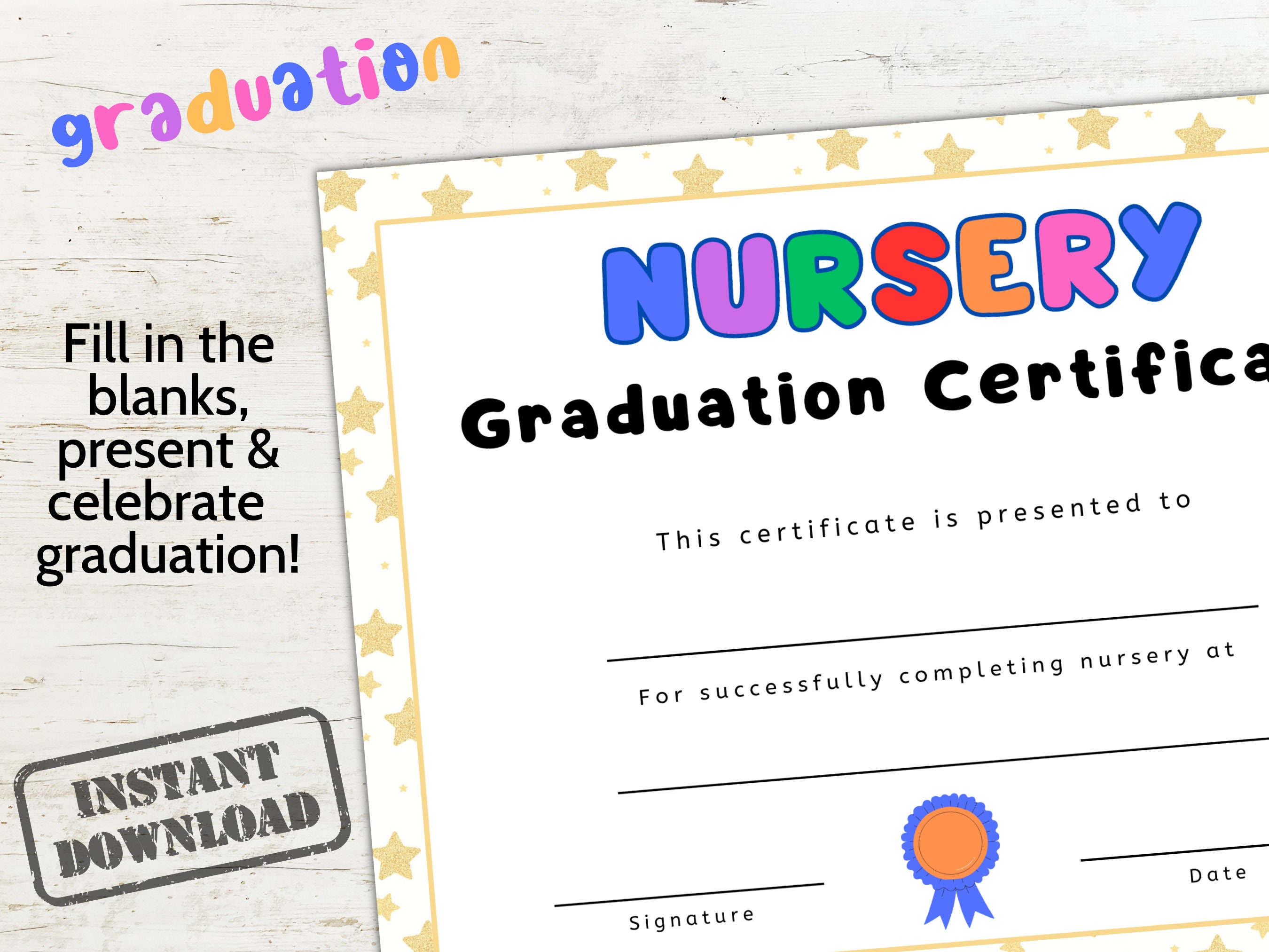 Nursery Graduation Diploma, Nursery Certificate Printable, Daycare ...