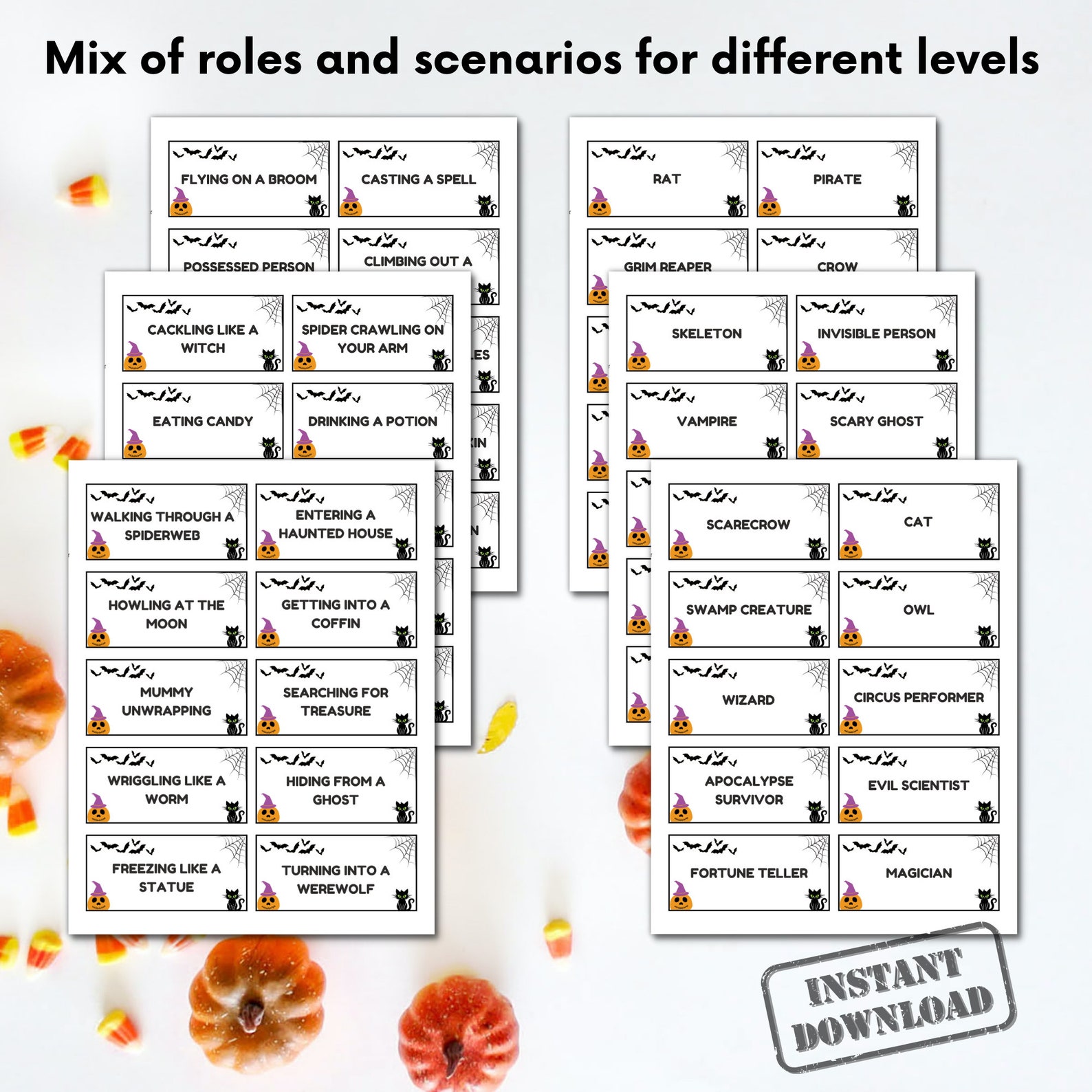 Halloween Charades Game, Halloween Party Game for Kids or Adult Teams ...