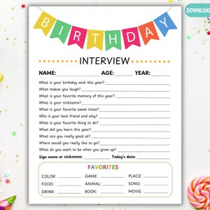 Kids Birthday Interview Printable, Birthday Questionnaire Keepsake for ...
