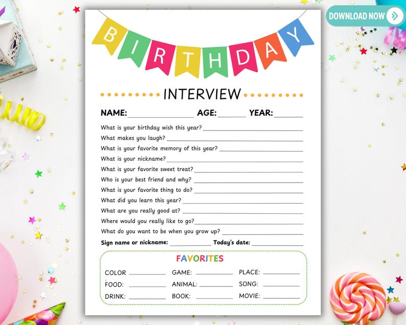 Kids Birthday Interview Printable, Birthday Questionnaire Keepsake for ...